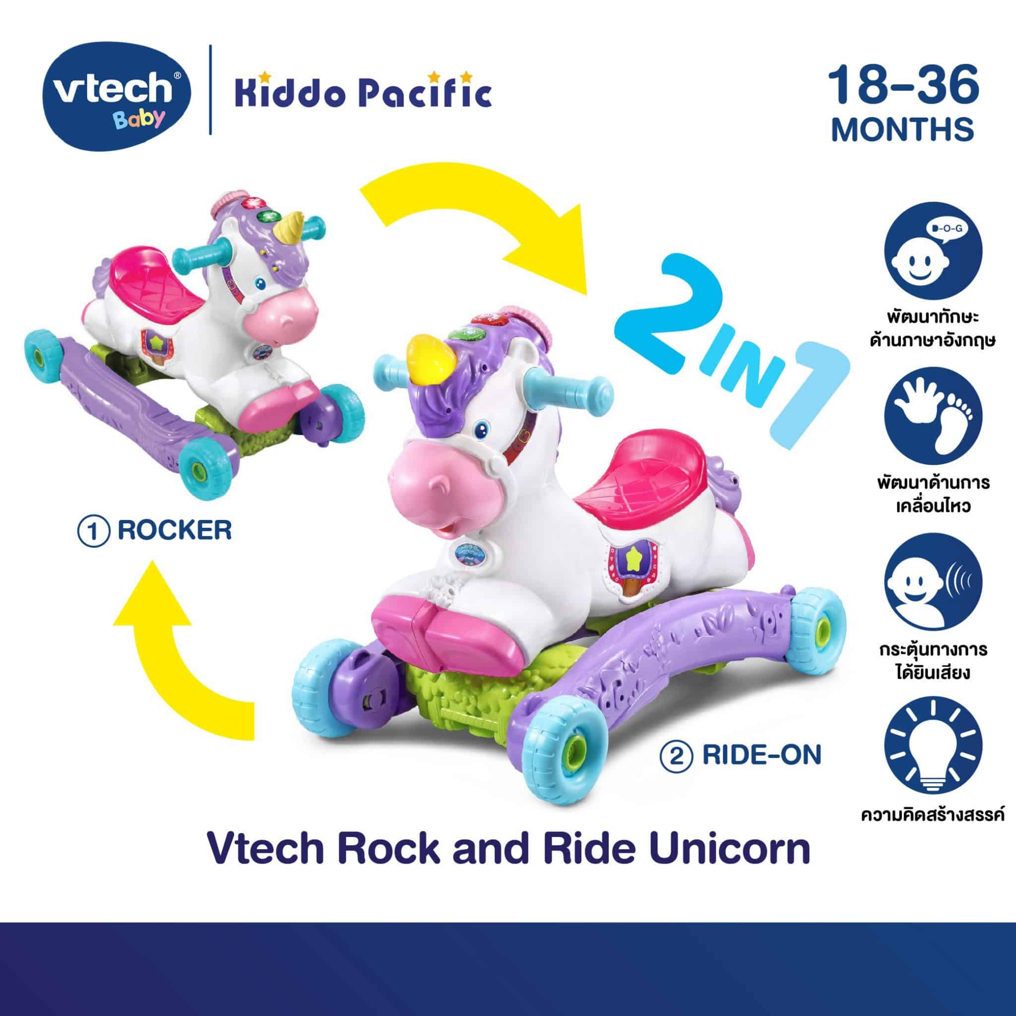 Vtech Rock And Ride Unicorn ของเล่นม้าโยก - Kiddo Pacific
